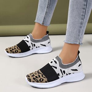 Ladies Fashion Leopard Print Mesh Breathable Platform Casual Breathable Sneakers Women Slip on (Brown, 6.5)