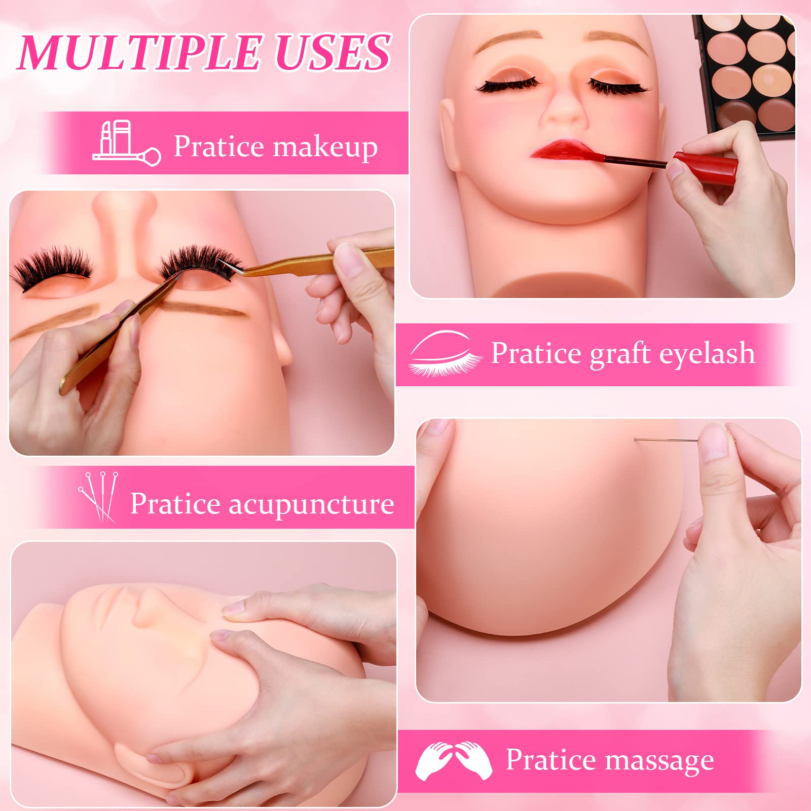 6 Pcs Lash Mannequin Head Silicone and Plastic Head Esthetics Mannequin Head Practice Training Head Makeup Head Makeup Mannequin Training Head for Practice Makeup Massage Graft Eyelash Acupuncture