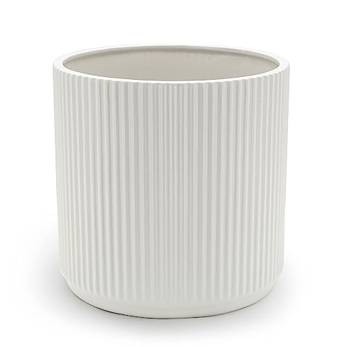 Amazon Basics Fluted Ceramic Round Planter, 10-Inch, White