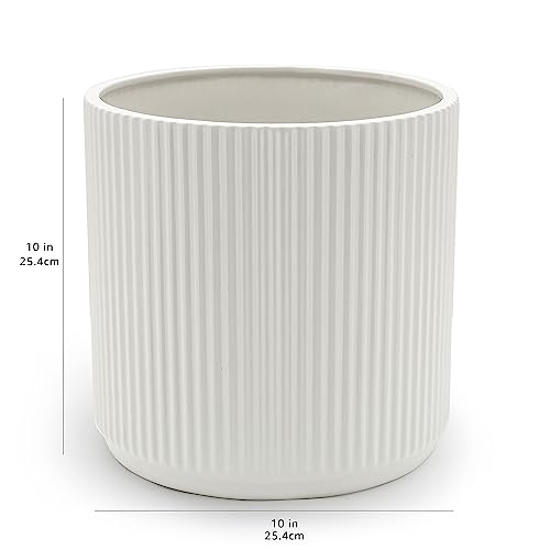 Amazon Basics Fluted Ceramic Round Planter, 10-Inch, White