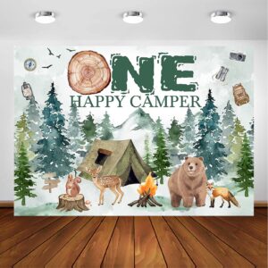 avezano one happy camper backdrop boys' 1st birthday party decoration background forest adventure one happy camper first birthday decorations photoshoot banner (7x5ft)