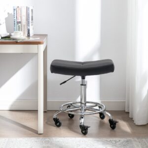 CoVibrant Wide Rolling Stool with Locking Wheels Footrest Adjustable Height Swivel for Salon Kitchen