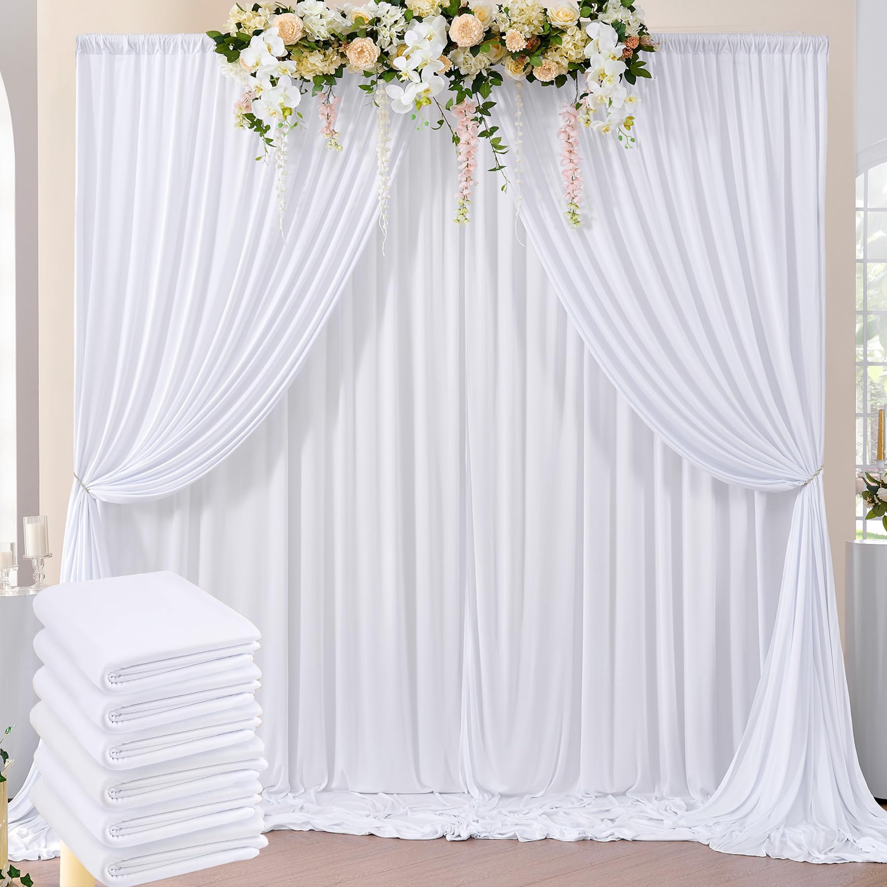 30ft x 10ft Wrinkle Free White Backdrop Curtain for Parties, Thick Fabric Photo Backdrop Drapes 6 Panels 5x10ft for Wedding Birthday Party Photography Background Baby Shower