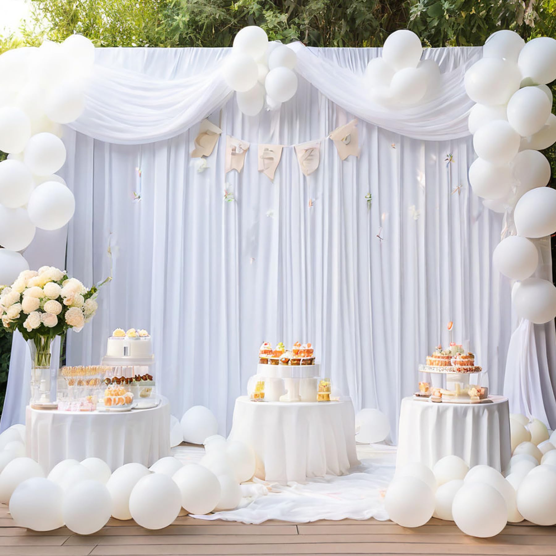 30ft x 10ft Wrinkle Free White Backdrop Curtain for Parties, Thick Fabric Photo Backdrop Drapes 6 Panels 5x10ft for Wedding Birthday Party Photography Background Baby Shower