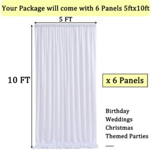 30ft x 10ft Wrinkle Free White Backdrop Curtain for Parties, Thick Fabric Photo Backdrop Drapes 6 Panels 5x10ft for Wedding Birthday Party Photography Background Baby Shower