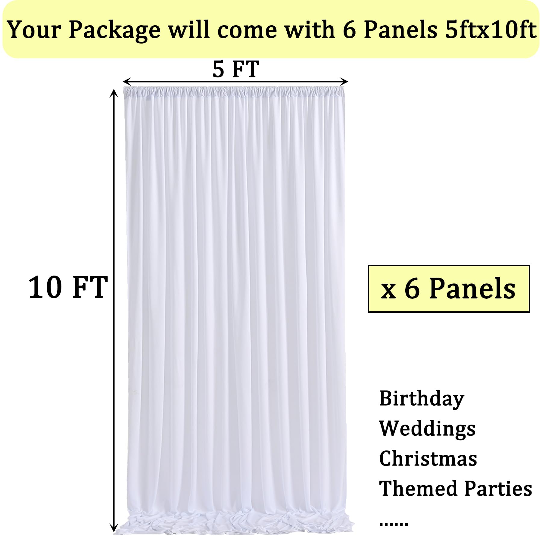 30ft x 10ft Wrinkle Free White Backdrop Curtain for Parties, Thick Fabric Photo Backdrop Drapes 6 Panels 5x10ft for Wedding Birthday Party Photography Background Baby Shower