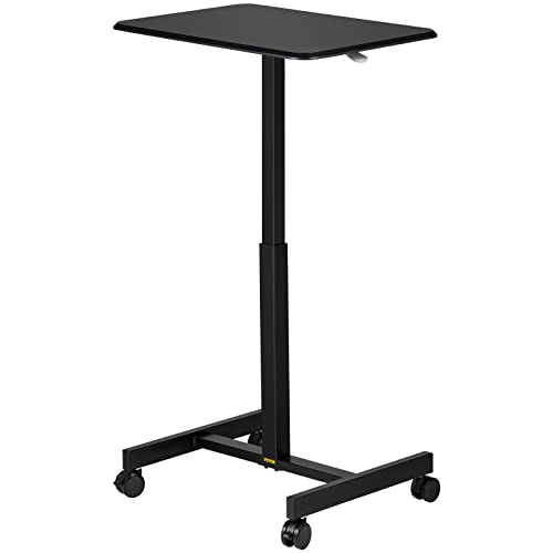 VEVOR Mobile Laptop Desk, 30" to 43.3", Height Adjustable Rolling Cart w/Gas Spring Riser, Swivel Casters and Hook Home Office Computer Table for Standing or Sitting, Black