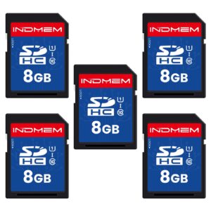 indmem sd card 8gb 5 pack uhs-i u1 class 10 8g sdhc flash memory card compatible with digital camera, computer, trail cameras