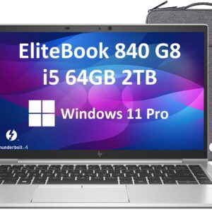 HP EliteBook 840 G8 Business Laptop (14" FHD, Intel 4-Core i5-1145G7, 64GB RAM, 2TB PCIe SSD, UHD Graphics, Full HD IPS), 2 x Thunderbolt 4, Webcam, 3-Year Warranty, IST Bag, Win 11 Pro