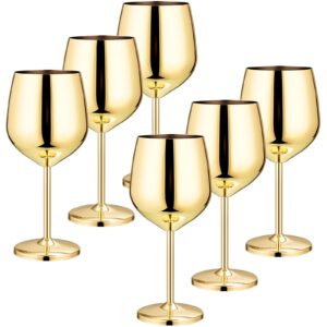 set of 6 18 oz stemmed stainless steel wine glass unbreakable wine glasses drinking glasses wine goblet metallic goblets for outdoor events party beach pool travel wedding anniversary (gold)