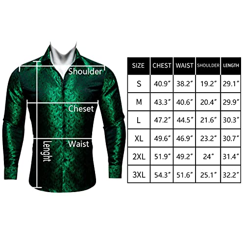 YOHOWA Men's Silk Shirt Paisley Button Down Dress Shirts Regular Fit Long Sleeve Shirt Formal Casual Green