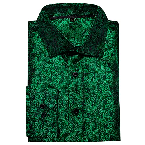 YOHOWA Men's Silk Shirt Paisley Button Down Dress Shirts Regular Fit Long Sleeve Shirt Formal Casual Green