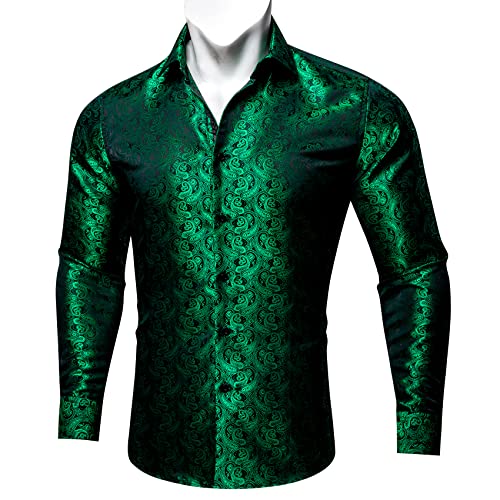 YOHOWA Men's Silk Shirt Paisley Button Down Dress Shirts Regular Fit Long Sleeve Shirt Formal Casual Green