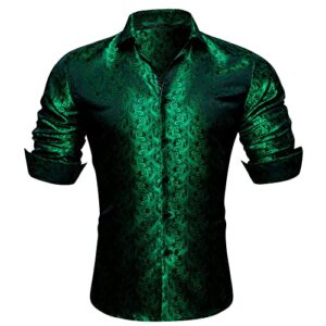 YOHOWA Men's Silk Shirt Paisley Button Down Dress Shirts Regular Fit Long Sleeve Shirt Formal Casual Green