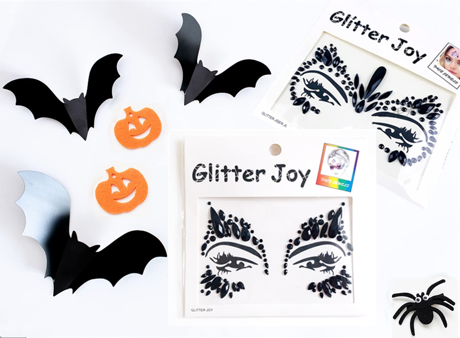 Black Halloween Face Gems, 2 Pcs Eco-Friendly Resin Material Self-Adhesive Mermaid Face Jewels Stick on Stickers Glitter Face Makeup Gems for Kids Festival Forehead Decorations