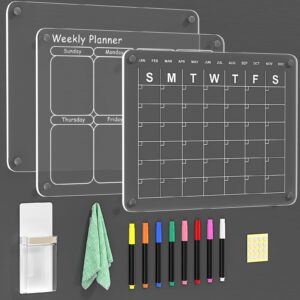 acrylic magnetic calendar for fridge, polegas 16"x12" clear refrigerator calendar, dry erase fridge calendar whiteboard, small monthly planner schedule board with 8 markers eraser