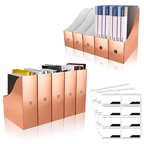 ANSSDO 12 Pack Rose Gold Magazine Holders, Premium Magazine File Holder for Desk, Foldable Cardboard File Folder Organizer as Book Bins Folder Holder for Office or School