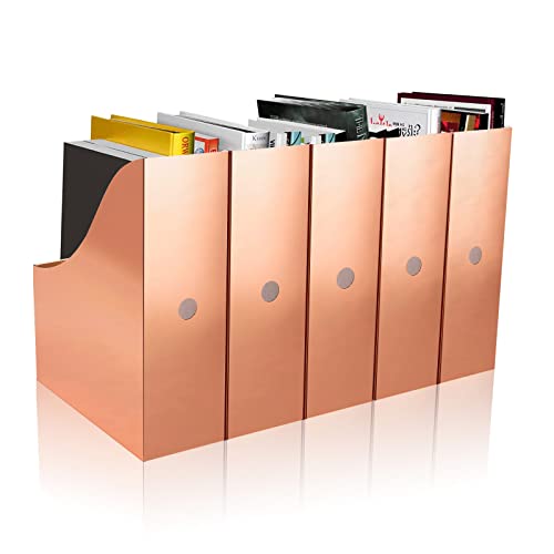 ANSSDO 12 Pack Rose Gold Magazine Holders, Premium Magazine File Holder for Desk, Foldable Cardboard File Folder Organizer as Book Bins Folder Holder for Office or School