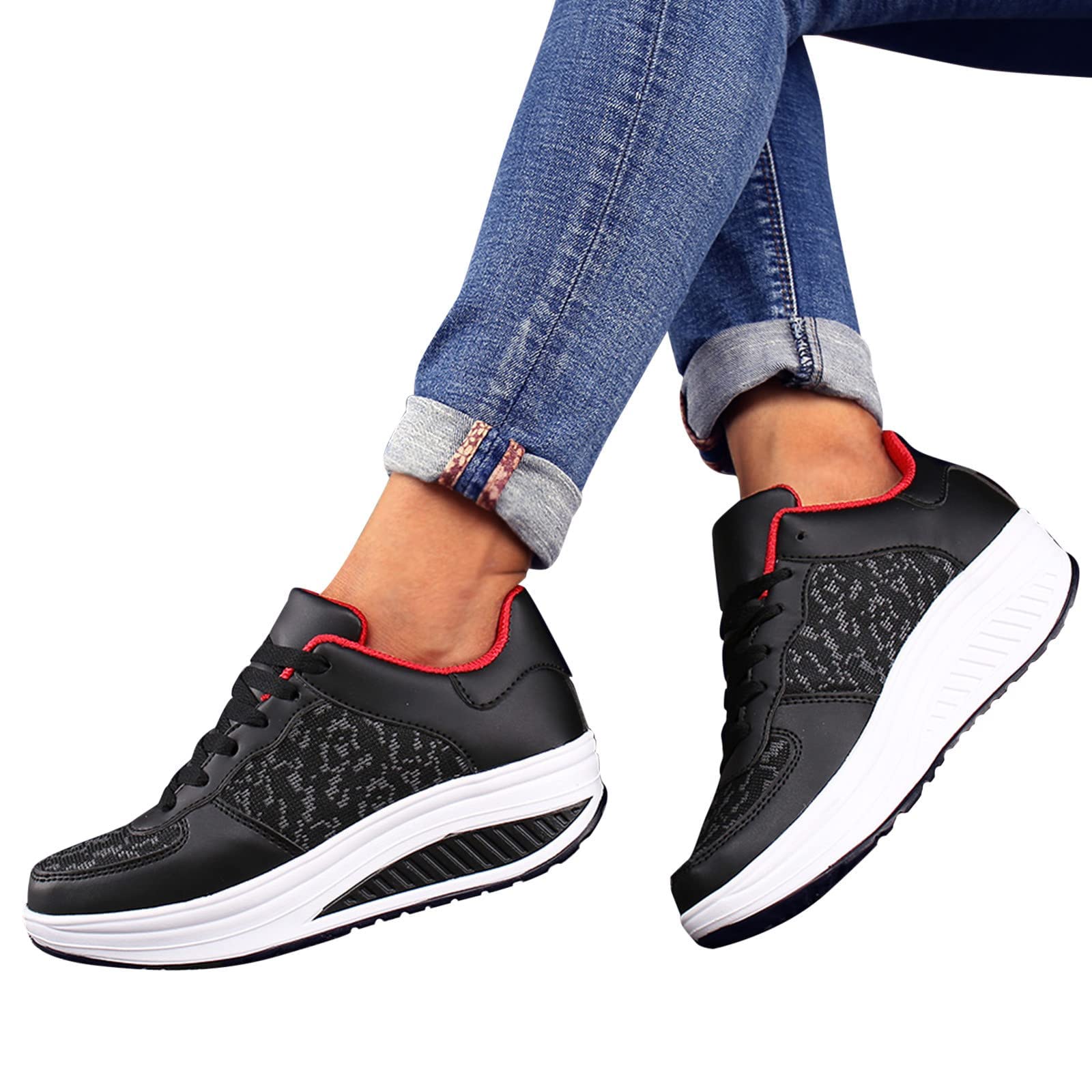 ZBYY High Heel Wedge Sneakers for Women Comfort Wedge Platform Athletic Tennis Sneakers Fitness Walking Shoes