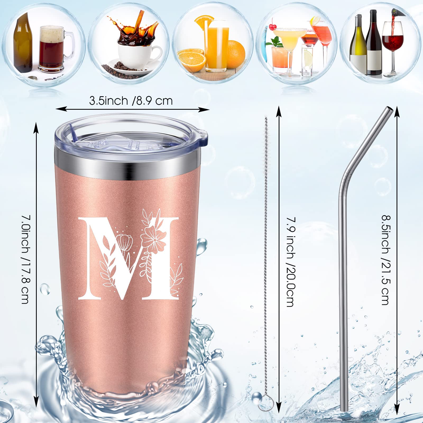 Thenshop Personalized Initial Mug Tumbler 20oz, Monogrammed Travel Mug with Gift Box for Wedding Birthday Graduation Party, Birthday Christmas Gifts for Women Mom Sisters Teacher Coworker (M)