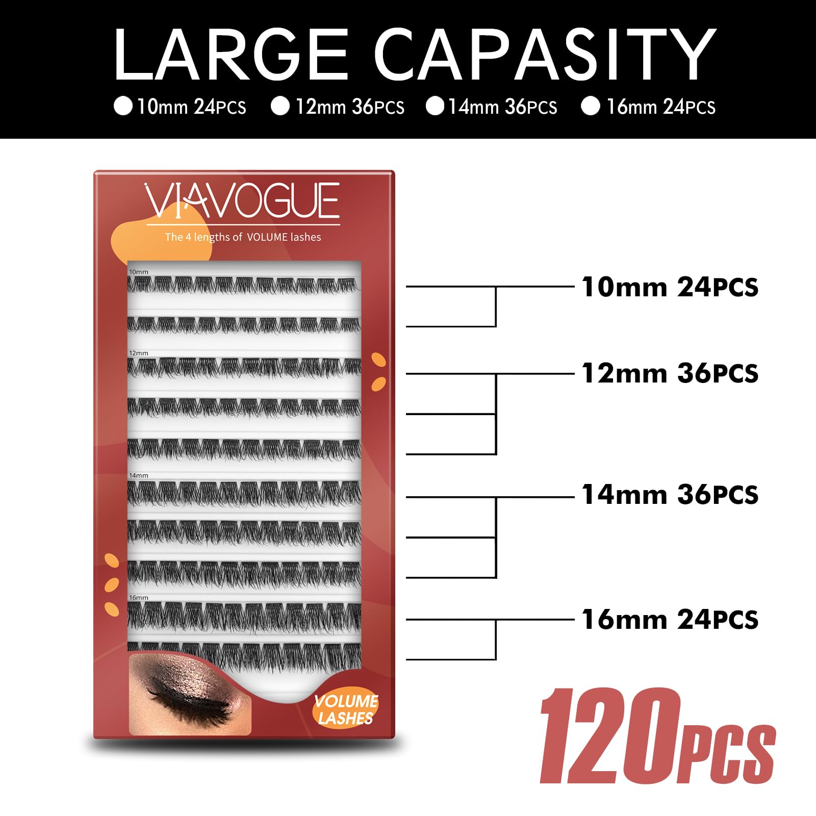 VIAVOGUE Lash Clusters, 120 Eyelash Extension Clusters, Reusable Wispy Volume Natural Look Soft and Lightweight Individual Lashes, Apply the Cluster Lashes Underneath Natural Lashes (Volume Mix)