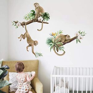 Mfault Monkey Climbing Tree Wall Decals Stickers, Jungle Animals Nursery Decorations Baby Boys Girls Bedroom Art, Kids Toddlers Room Playroom Classroom Daycare Decor