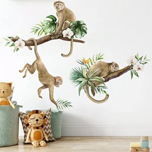 Mfault Monkey Climbing Tree Wall Decals Stickers, Jungle Animals Nursery Decorations Baby Boys Girls Bedroom Art, Kids Toddlers Room Playroom Classroom Daycare Decor