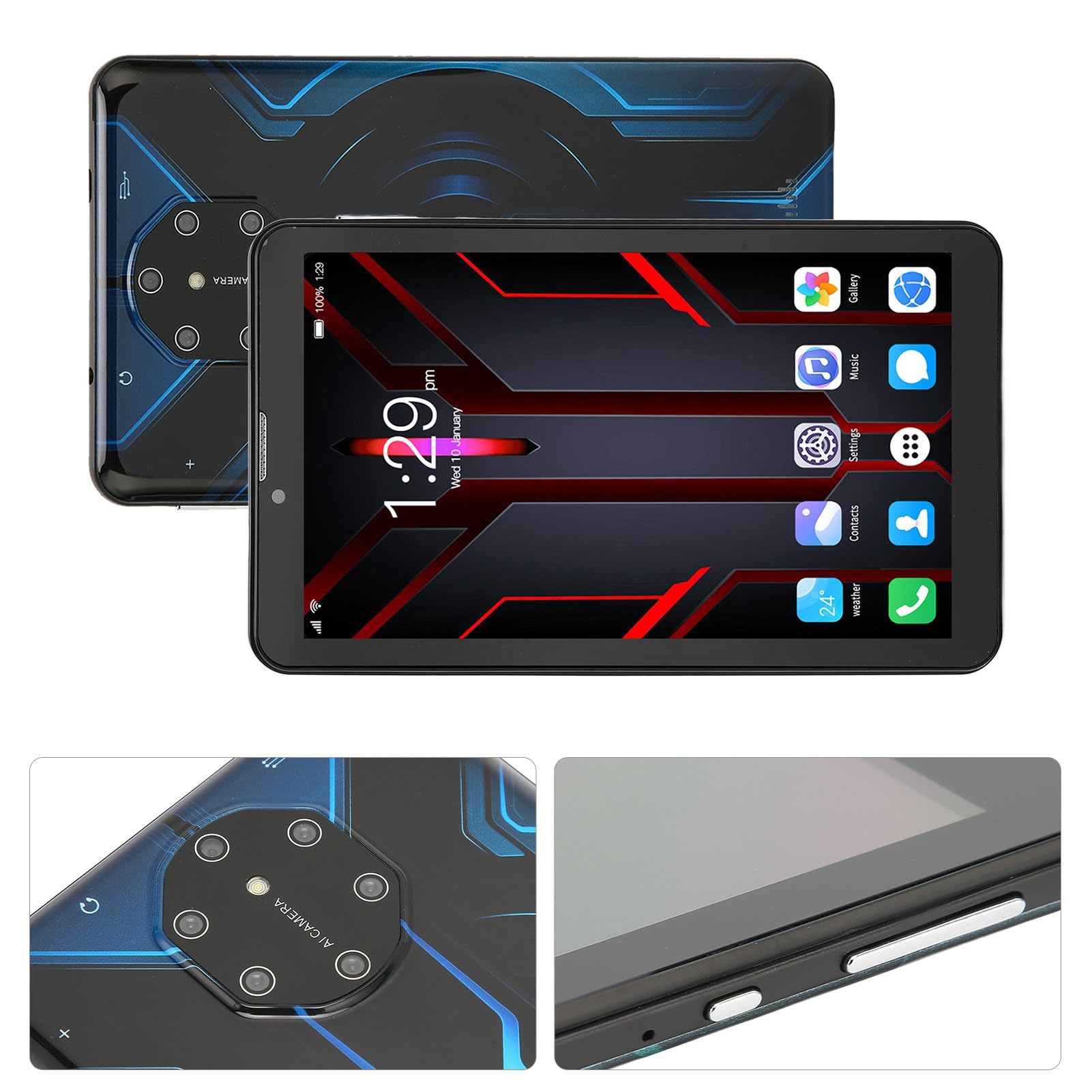 PUSOKEI Android Tablet, 7in 1080P IPS Touch Screen, 4GB RAM 32GB ROM, MT6592 8 Cores CPU, HD Dual Camera, Bluetooth 5.0, Dual Band WiFi, Dual SIM Slot, 6000mah Battery(Bright Blue)