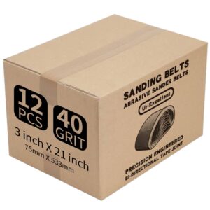 3 x 21 Inch 40 Grit Sanding Belt | Premium Aluminum Oxide Sanding Belt | Premium Sander Sandpaper – 12 Pack