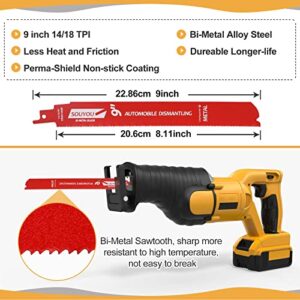 25 Pack 9 in 14/18 TPI Bi-Metal Reciprocating Saw Blades with Organizer Carbide Alloy Steel for Automobile Dismantling Metal Steel Cutting Non-Stick Coated for Less Heat for 1/16-5/16 Medium Metals