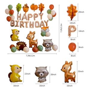 Forest animal Birthday Balloons,Rose Gold Happy Birthday Balloons Banner,Kid's Party Decorations for girls and Boys,Green leaves aluminum film balloons