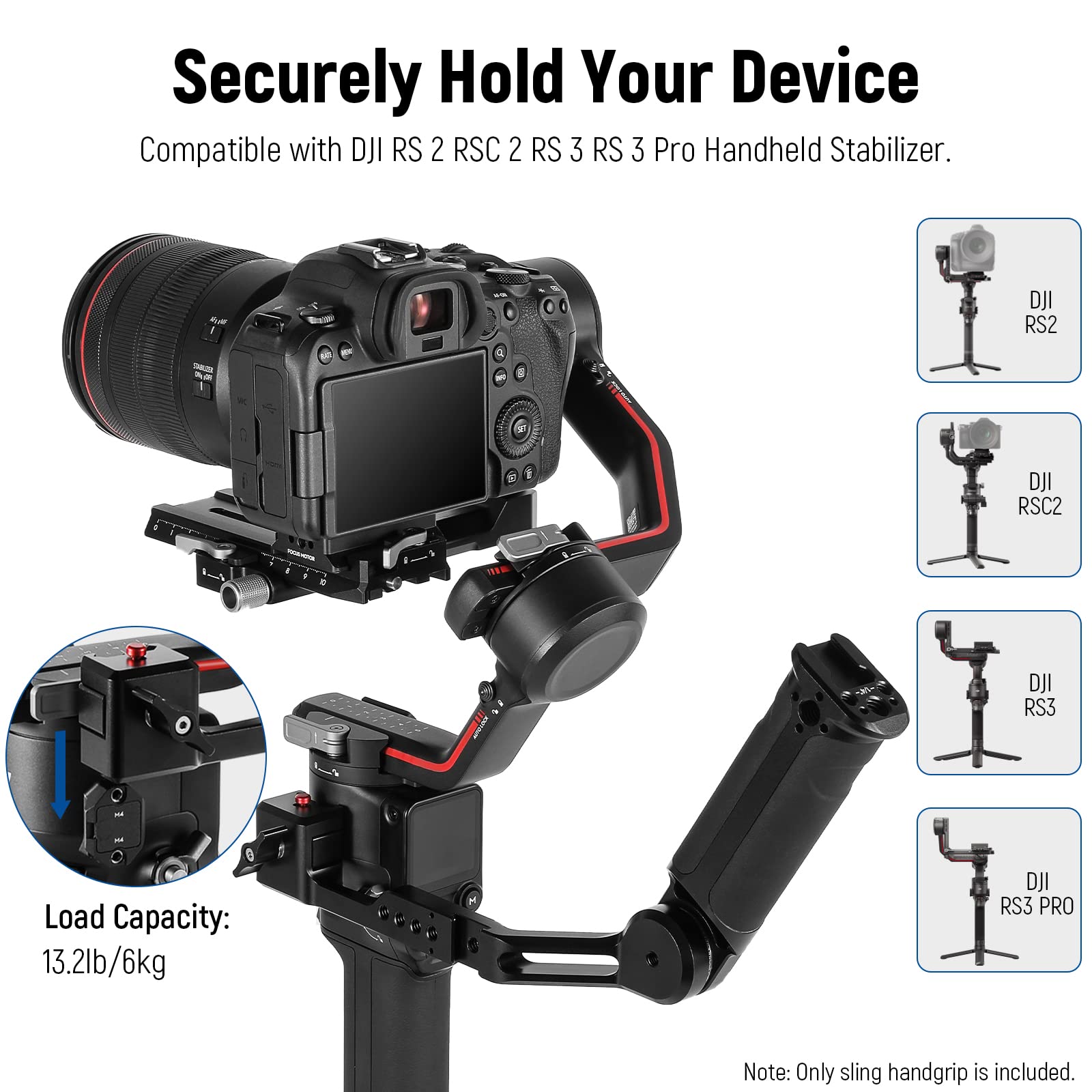 NEEWER Adjustable Sling Handle Grip Compatible with DJI Ronin RS4 RS3 Mini RS 3 Pro RS 2 RSC 2 Gimbal Stabilizer for Low Angle Shot, Max Load 13.2lb, ST49