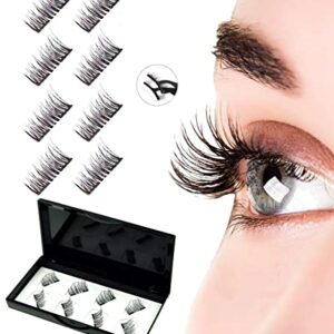 No Glue Magnetic Eyelashes Natural Look, Half Eye 2 Magnets Reusable False Eyelashes with Applicator