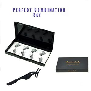 No Glue Magnetic Eyelashes Natural Look, Half Eye 2 Magnets Reusable False Eyelashes with Applicator