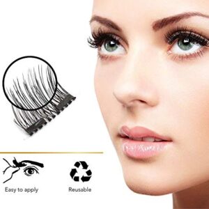 No Glue Magnetic Eyelashes Natural Look, Half Eye 2 Magnets Reusable False Eyelashes with Applicator