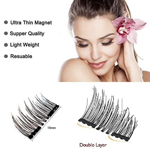 No Glue Magnetic Eyelashes Natural Look, Half Eye 2 Magnets Reusable False Eyelashes with Applicator