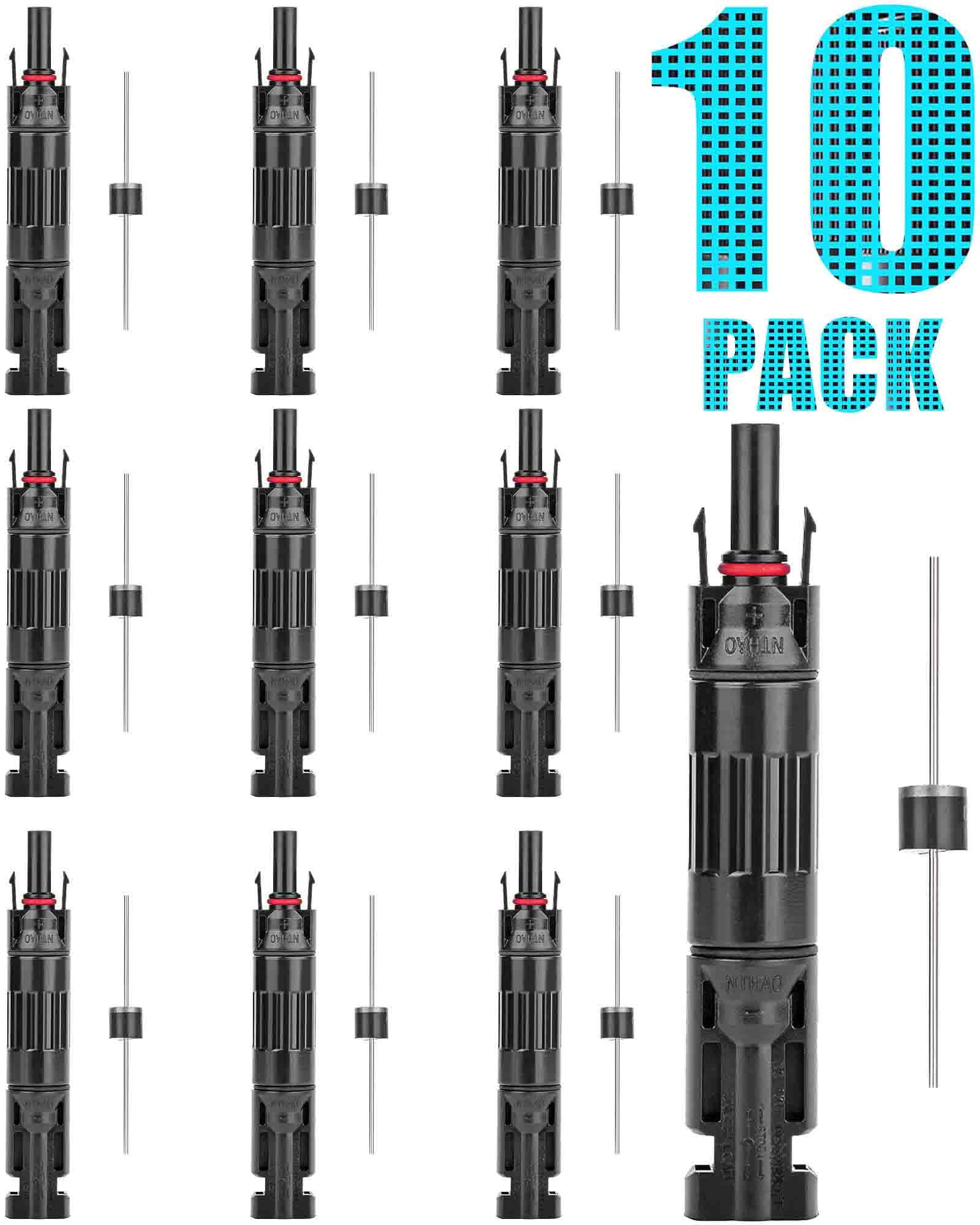 BAITHNA 30A PV Solar Panel Connector Male/Female Built-in Diode Solar Wire Connectors Waterproof Anti-backflow (10 PCS)