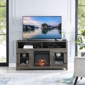 Modern 65" Fireplace TV Stand Farmhouse TV Stand with 23''Electric Fireplace,Storage Cabinet and Adjustable Shelves for Living Room,Bedroom(Grey)