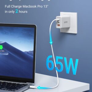 GMM Dual USB C Charger, 65W 3 Ports GaN Fast Charger Block, Compact Foldable Wall Charger for MacBook Pro/Air, iPhone 15 14, Apple Watch, iPad Pro, Galaxy S23, Pixel etc