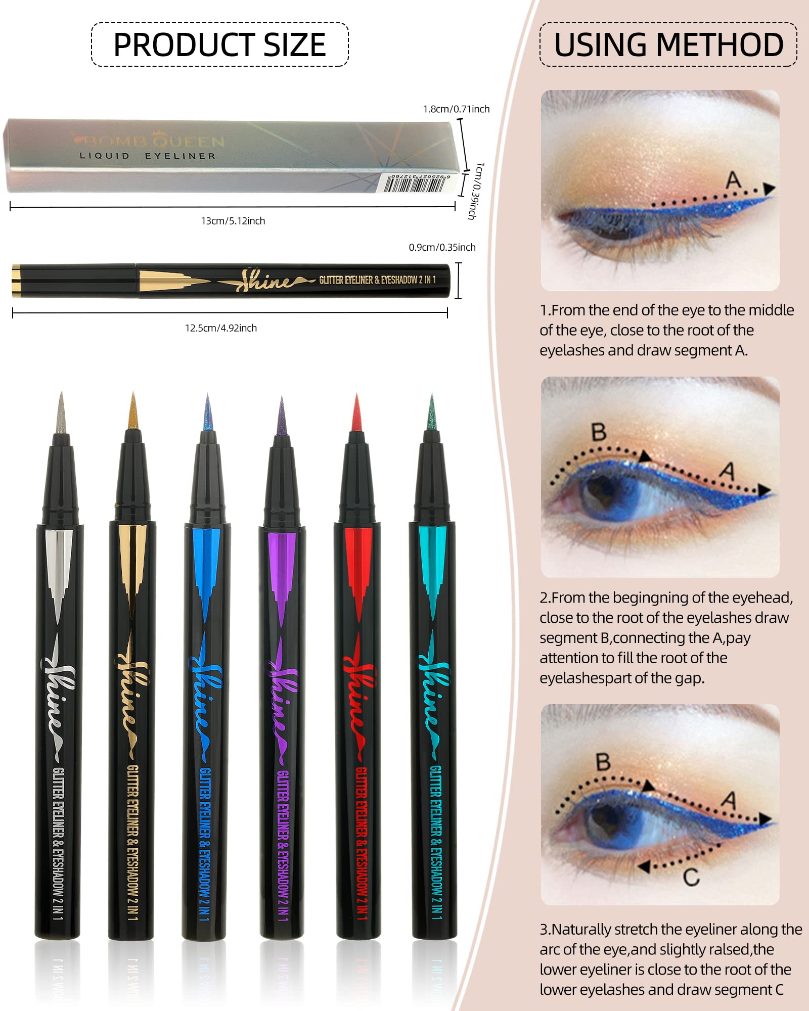 Gold Glitter Eyeliner Liquid Liner-1Pcs Gold Metallic Satin Shimmer Sparkling Colored Eye Liner Eyeshadow Makeup Pen, Long Lasting High Pigmented Waterproof Smudge-proof Eyeliner Pencil,Gift for Women