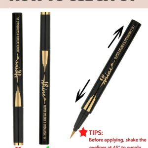 Gold Glitter Eyeliner Liquid Liner-1Pcs Gold Metallic Satin Shimmer Sparkling Colored Eye Liner Eyeshadow Makeup Pen, Long Lasting High Pigmented Waterproof Smudge-proof Eyeliner Pencil,Gift for Women