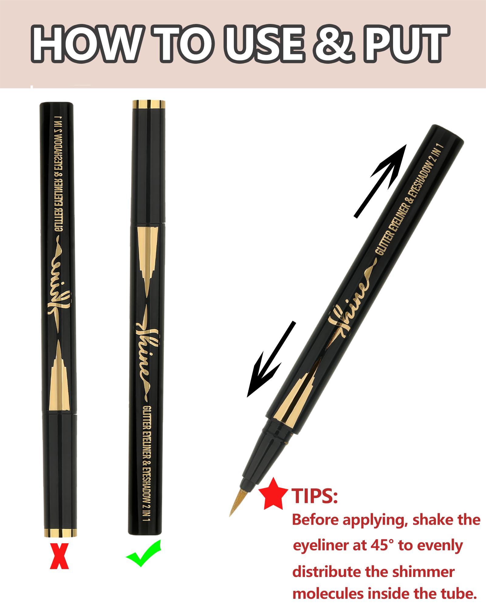 Gold Glitter Eyeliner Liquid Liner-1Pcs Gold Metallic Satin Shimmer Sparkling Colored Eye Liner Eyeshadow Makeup Pen, Long Lasting High Pigmented Waterproof Smudge-proof Eyeliner Pencil,Gift for Women