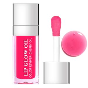 loobexery plumping lip oil hydrating lip gloss tinted lip balm transparent toot lip oil lip care, big brush head glitter shine long lasting moisturizing lip glow oil (015#cherry)