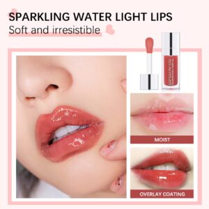 Loobexery Plumping Lip Oil Hydrating Lip Gloss Tinted Lip Balm Transparent Toot Lip Oil Lip Care, Big Brush Head Glitter Shine Long Lasting Moisturizing Lip Glow Oil (015#Cherry)