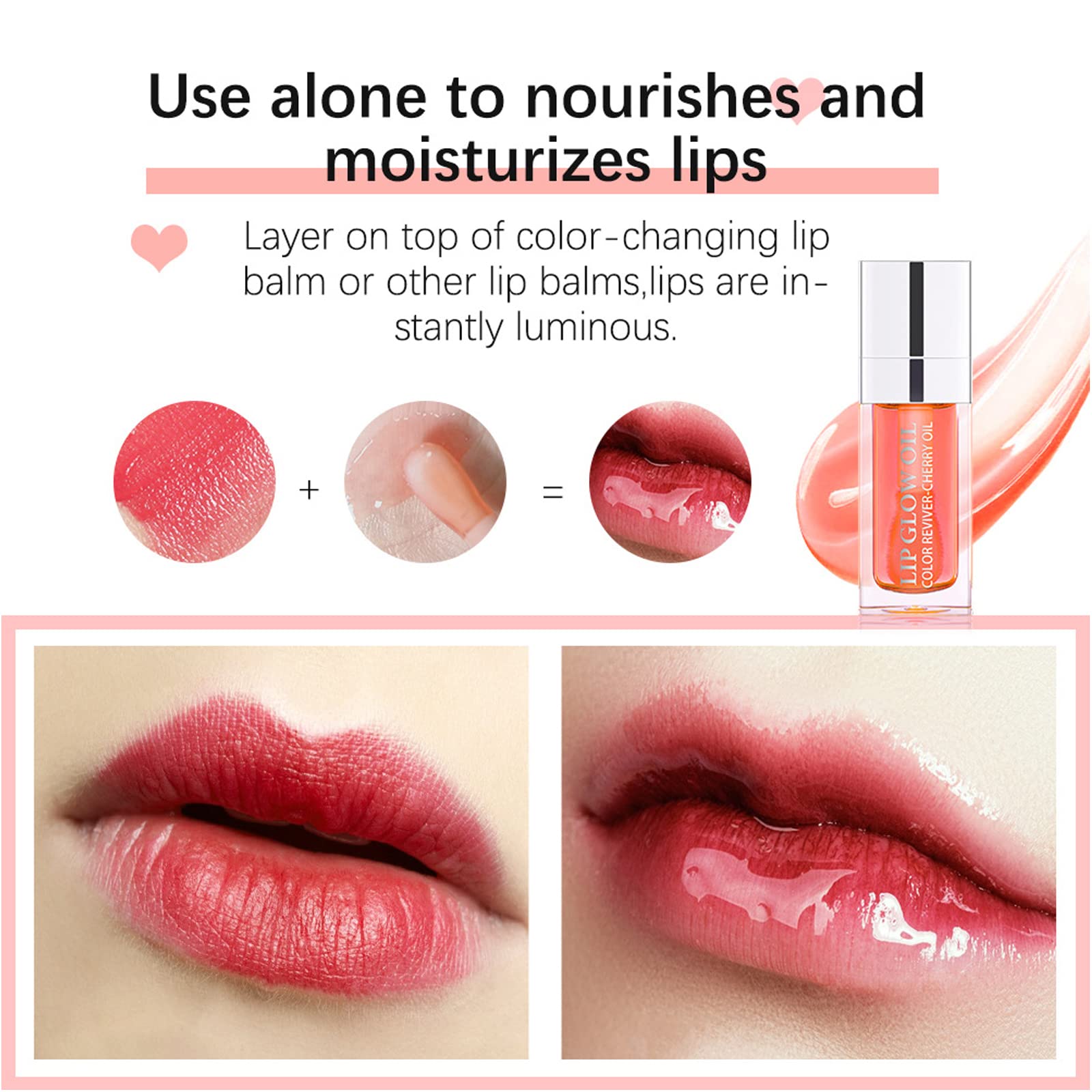 Loobexery Plumping Lip Oil Hydrating Lip Gloss Tinted Lip Balm Transparent Toot Lip Oil Lip Care, Big Brush Head Glitter Shine Long Lasting Moisturizing Lip Glow Oil (015#Cherry)