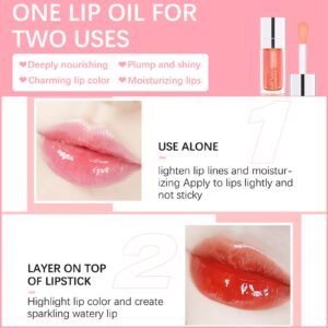 Loobexery Plumping Lip Oil Hydrating Lip Gloss Tinted Lip Balm Transparent Toot Lip Oil Lip Care, Big Brush Head Glitter Shine Long Lasting Moisturizing Lip Glow Oil (015#Cherry)