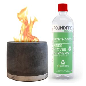 roundfire smores bundle - bio ethanol fireplace fuel 1 liter - tabletop fire pit, cda, denatured ethanol alcohol fuel 1 quart, for gel & ethanol fire pits