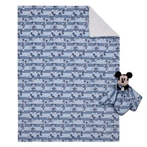 Disney Mickey Mouse Blue and Navy Striped Super Soft Sherpa Baby Blanket and Security Blanket 2-Piece Set