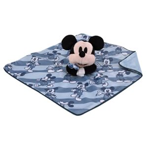 Disney Mickey Mouse Blue and Navy Striped Super Soft Sherpa Baby Blanket and Security Blanket 2-Piece Set