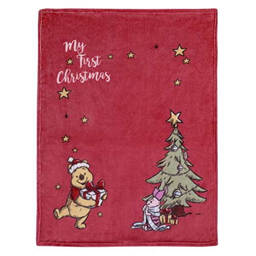 Disney Winnie The Pooh and Piglet Red and Green Holiday Christmas Tree My First Christmas Photo Op Super Soft Baby Blanket